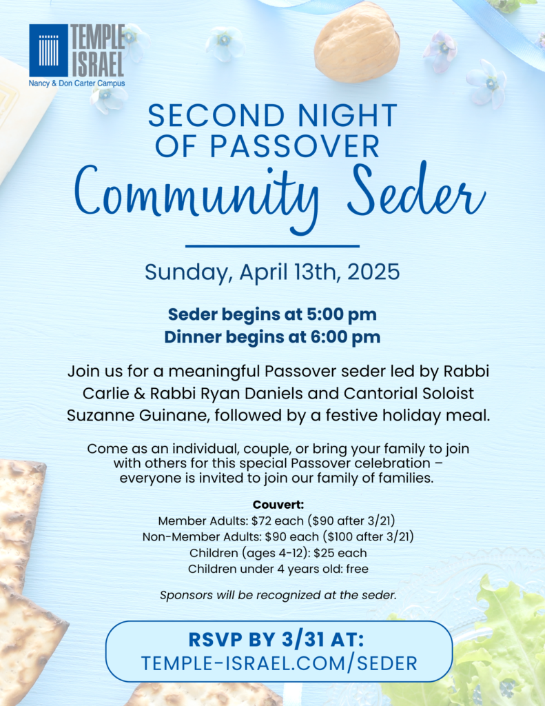 Second Night of Passover Community Seder - Temple IsraelTemple Israel